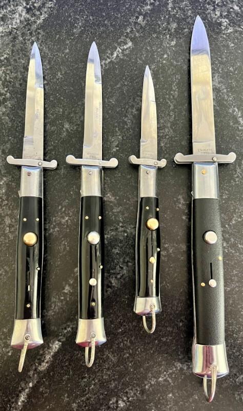3 Rizzuto Estileto Milano & 1 Clone Rizzuto Switchblade Knives, Used