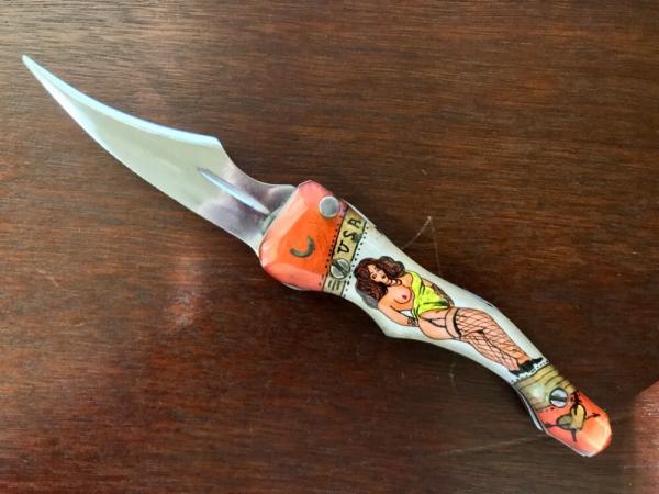 Unique Russian Prison Knife (RPK) Switchblade, Hand Painted Pin Up Girl ...