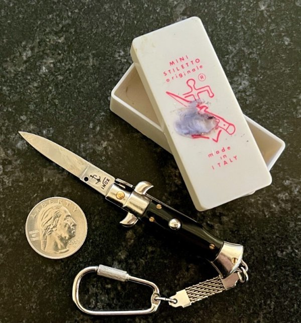 Miniature Switchblade Keychain Knife, Anchor Over Inox, Black Plastic ...