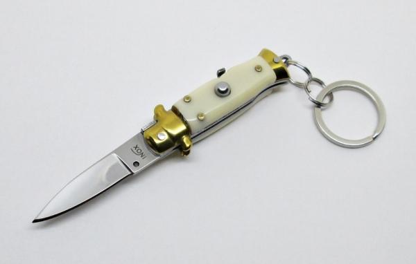 Miniature INOX Stiletto Switchblade Knife Key Chain Synthetic Ivory Handle