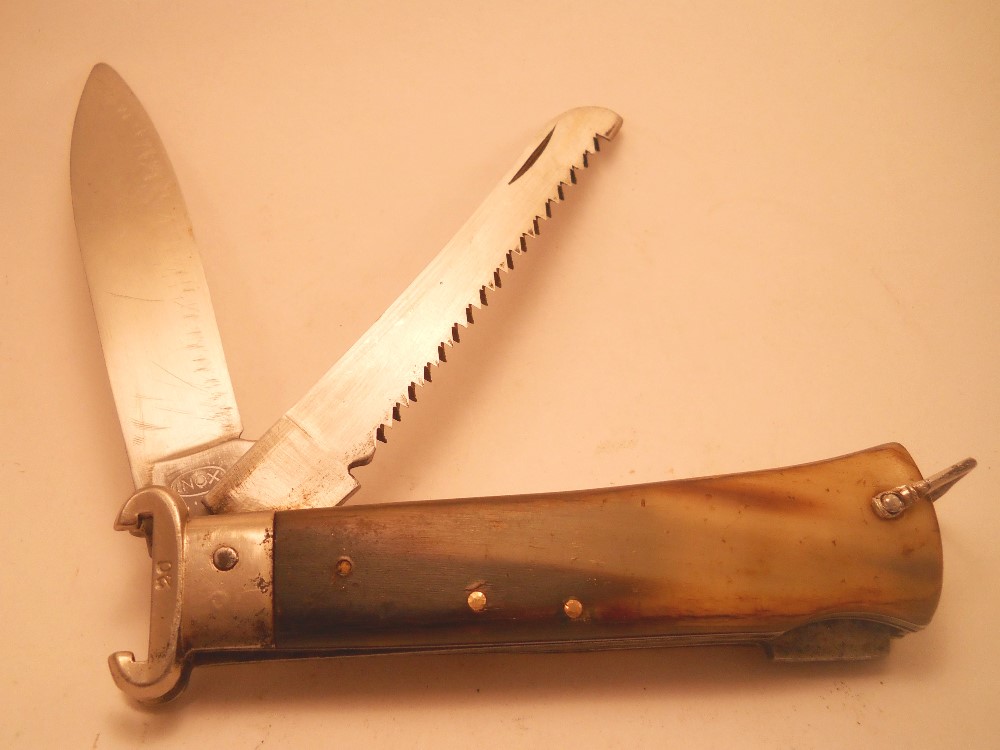 Maniago Shell Puller Sporting Knife Lockback Horn Handles Bone Saw Italy