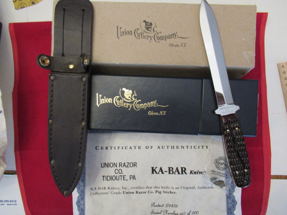 KA-Bar Union Razor Co. Worm Grooved Jigged Bone Pig -Sticker