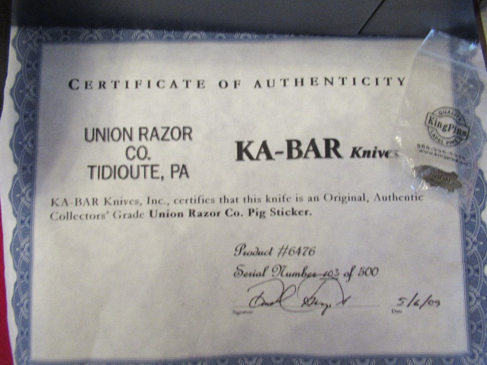 KA-Bar Union Razor Co. Worm Grooved Jigged Bone Pig -Sticker