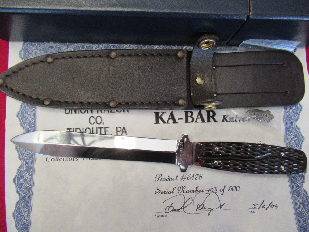 KA-Bar Union Razor Co. Worm Grooved Jigged Bone Pig -Sticker
