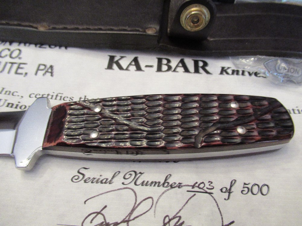KA-Bar Union Razor Co. Worm Grooved Jigged Bone Pig -Sticker