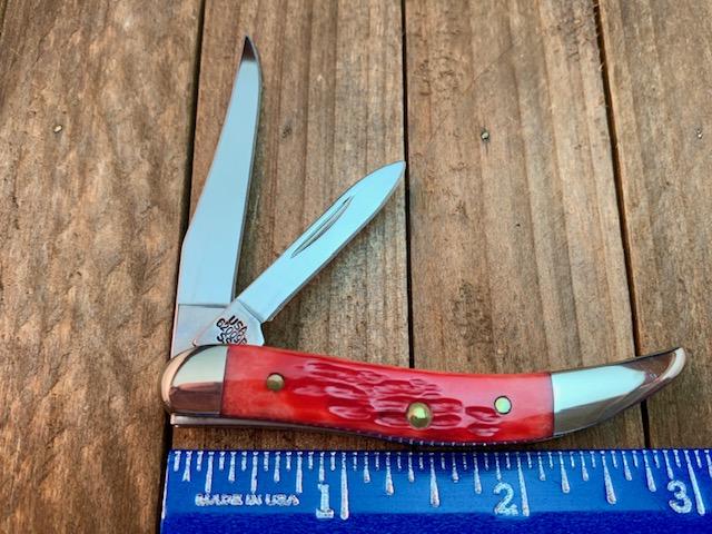 Case 2 Blade Small Texas Toothpick in Bright Crimson Red Jigged Bone ...