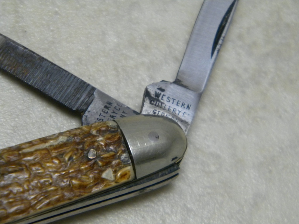 Western Cutlery Co. Germany (Wiebusch & Hilger) Snake Skin Bone 4 Blade ...