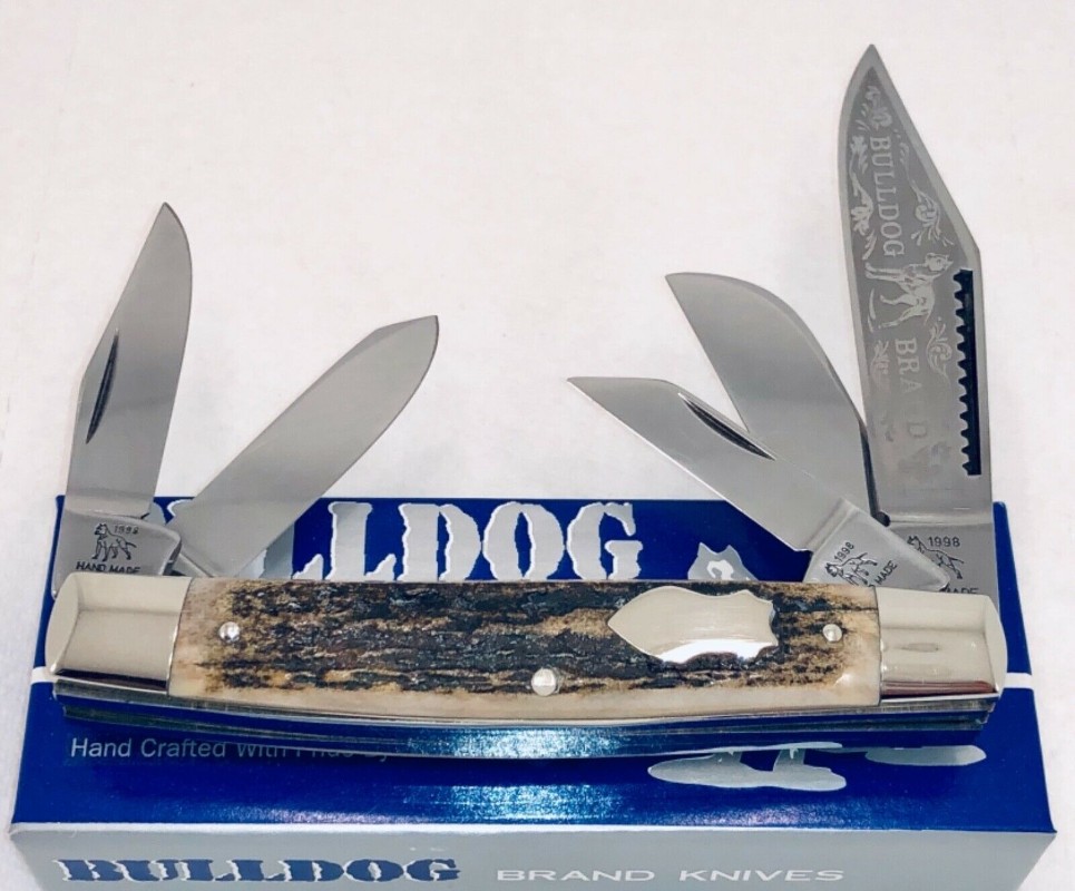 Bulldog Brand 5 Blade Jumbo Stockman Genuine Stag Knife Super Rare!
