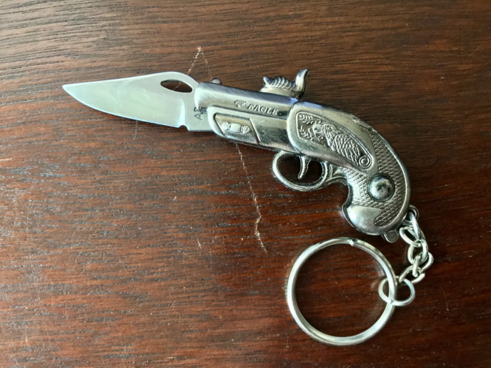 Miniature Pirate Pistol Keychain Switchblade