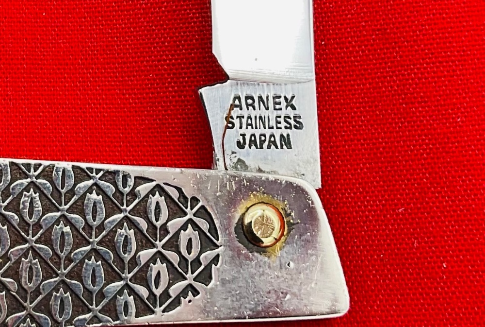 Vintage ARNEX STAINLESS JAPAN 2-Blade Large Pen Pocket Knife Embossed ...