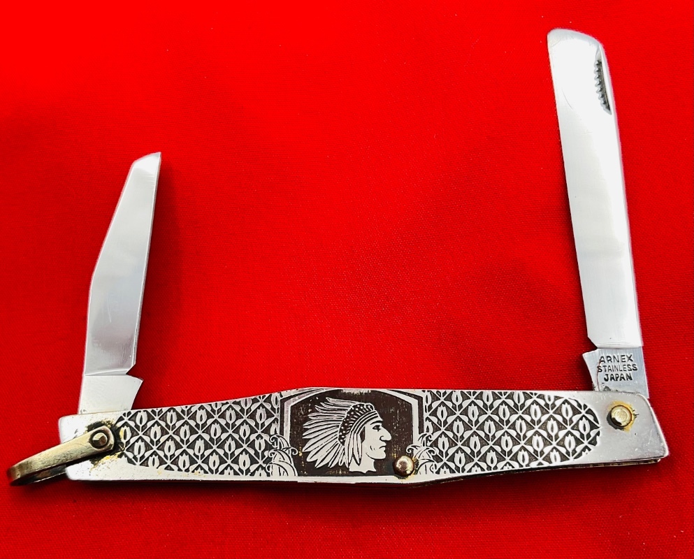 Vintage ARNEX STAINLESS JAPAN 2-Blade Large Pen Pocket Knife Embossed ...