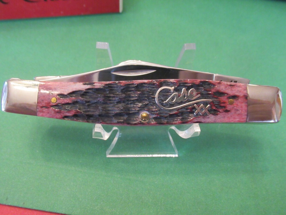 Case XX 2001 Cranberry Silver Script Large Stockman Pattern # 6375 SS