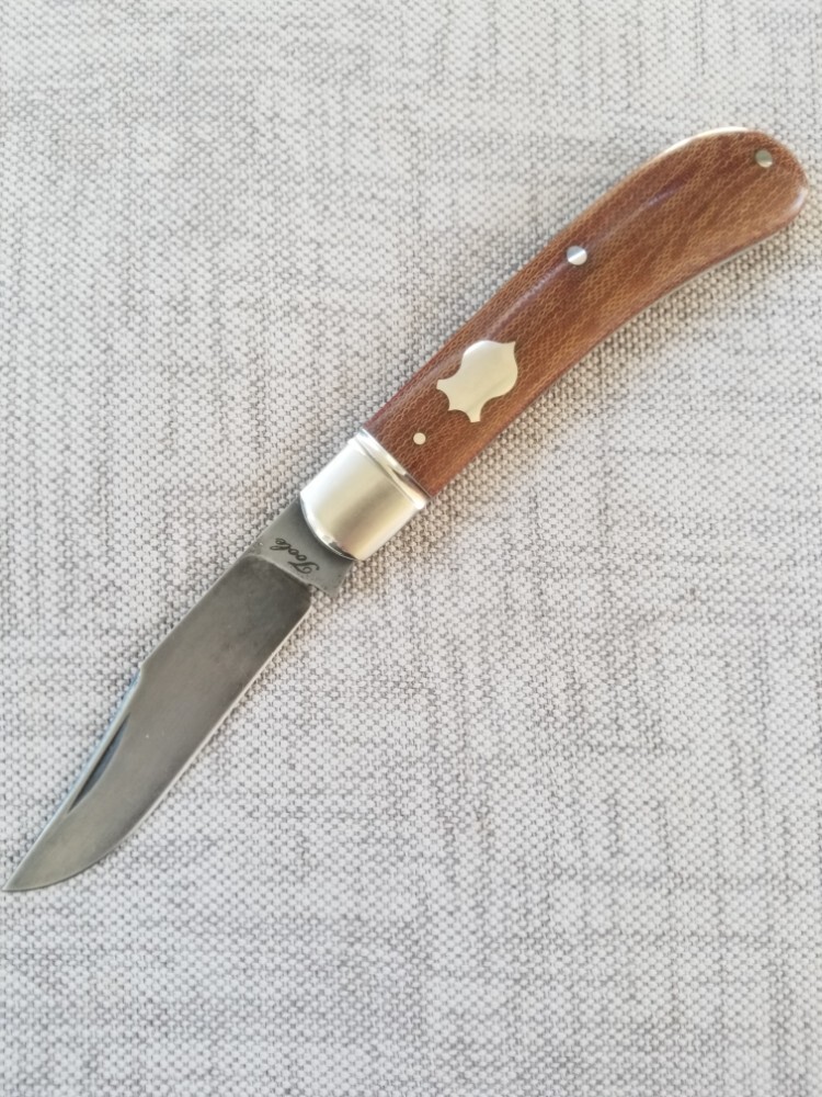 Bobby Toole Custom Crosscut Micarta Trapper Knife, 4" ..A2 acid washed ...