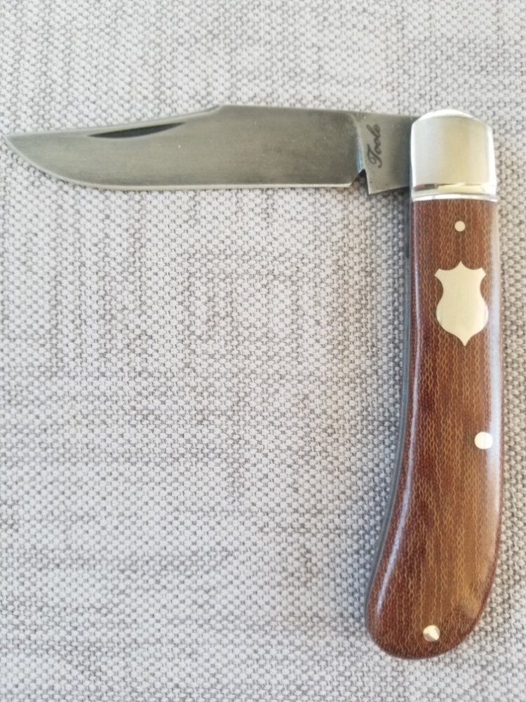 Bobby Toole Custom Crosscut Micarta Trapper Knife, 4" ..A2 acid washed ...