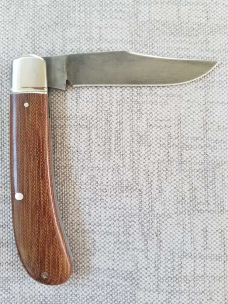 Bobby Toole Custom Crosscut Micarta Trapper Knife, 4" ..A2 acid washed ...