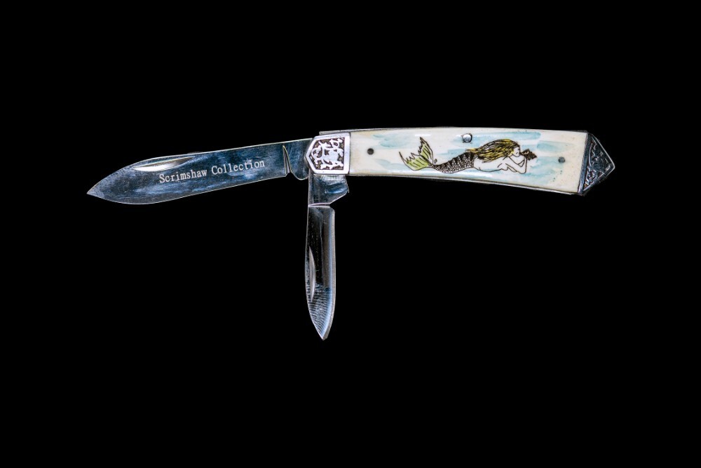 Scrimshaw Mermaid Colored Ink Design Scrimshaw Collection Large Dual ...