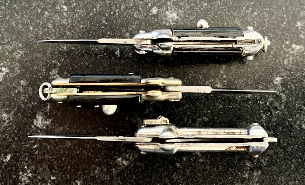 3 Vintage Miniature Switchblade Knives, Lever Lock And 2 Stiletto, Made ...