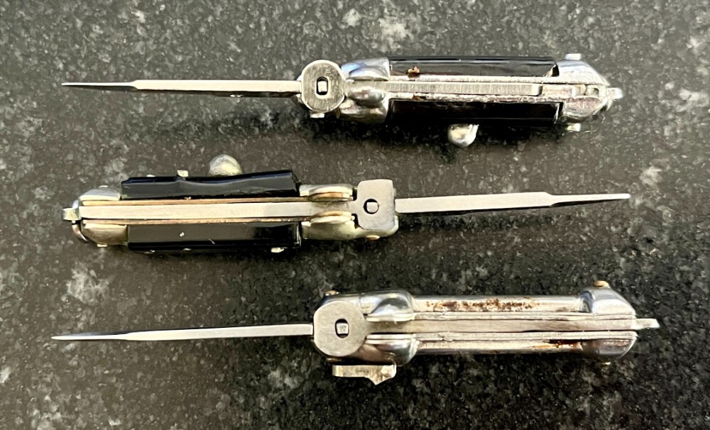 3 Vintage Miniature Switchblade Knives, Lever Lock And 2 Stiletto, Made ...
