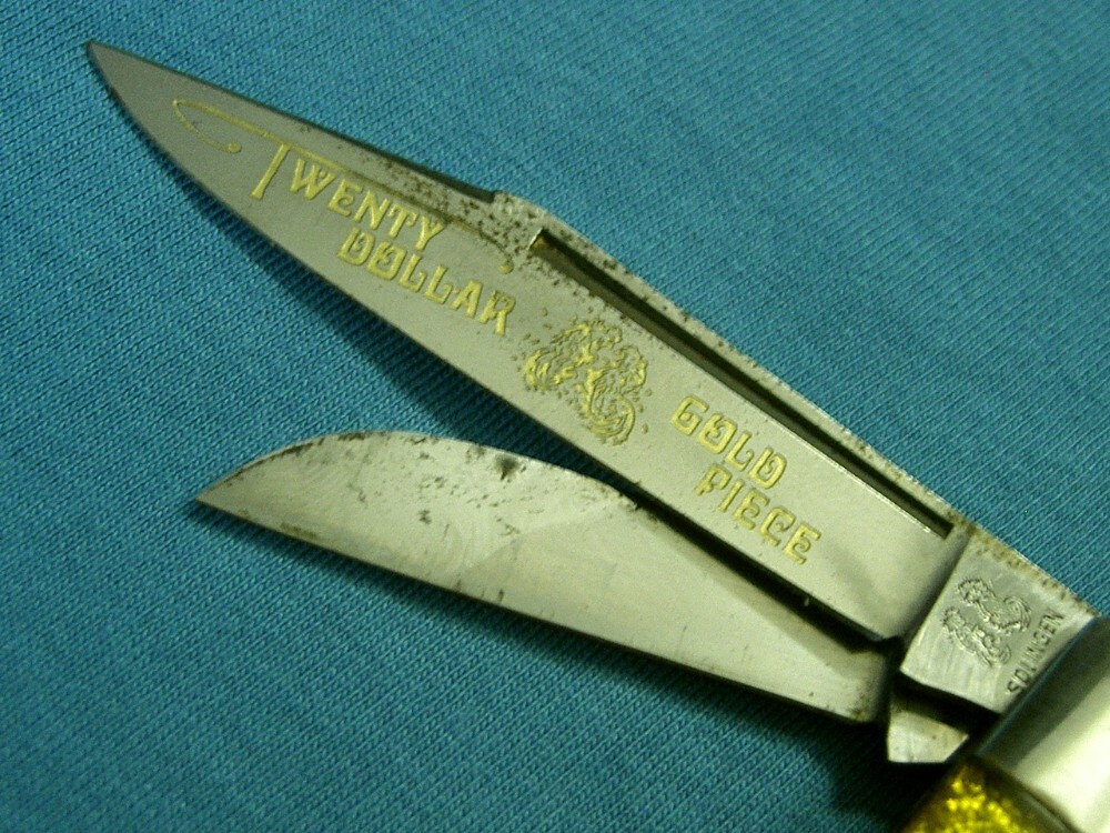 VINTAGE FIGHTING ROOSTER GOLD PIECE STOCKMAN FRANK BUSTER FANCY FOLDING ...