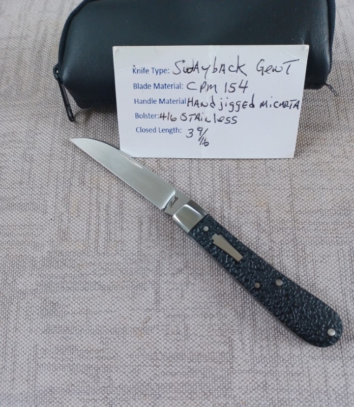 Bobby Toole Swayback Slipjoint, CPM-154 ,3 9/16"... Jigged Paper Micar ...