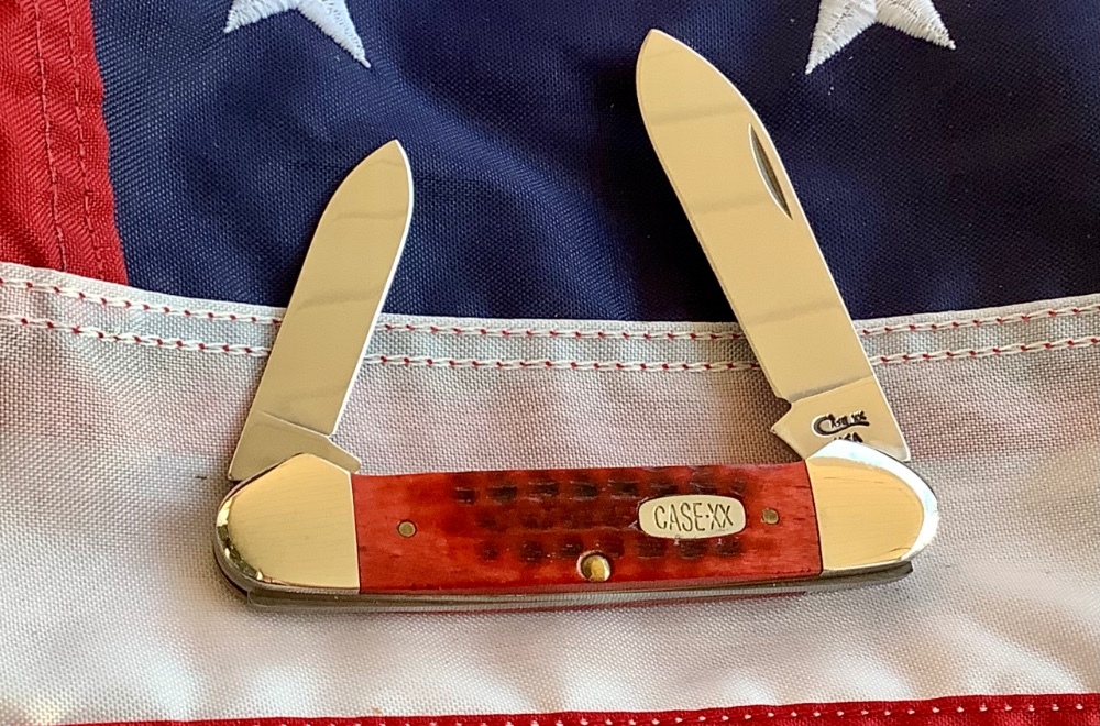 1997 Case xx Canoe Knife w Great Pocketworn Red Pick Bone Handles MDL ...