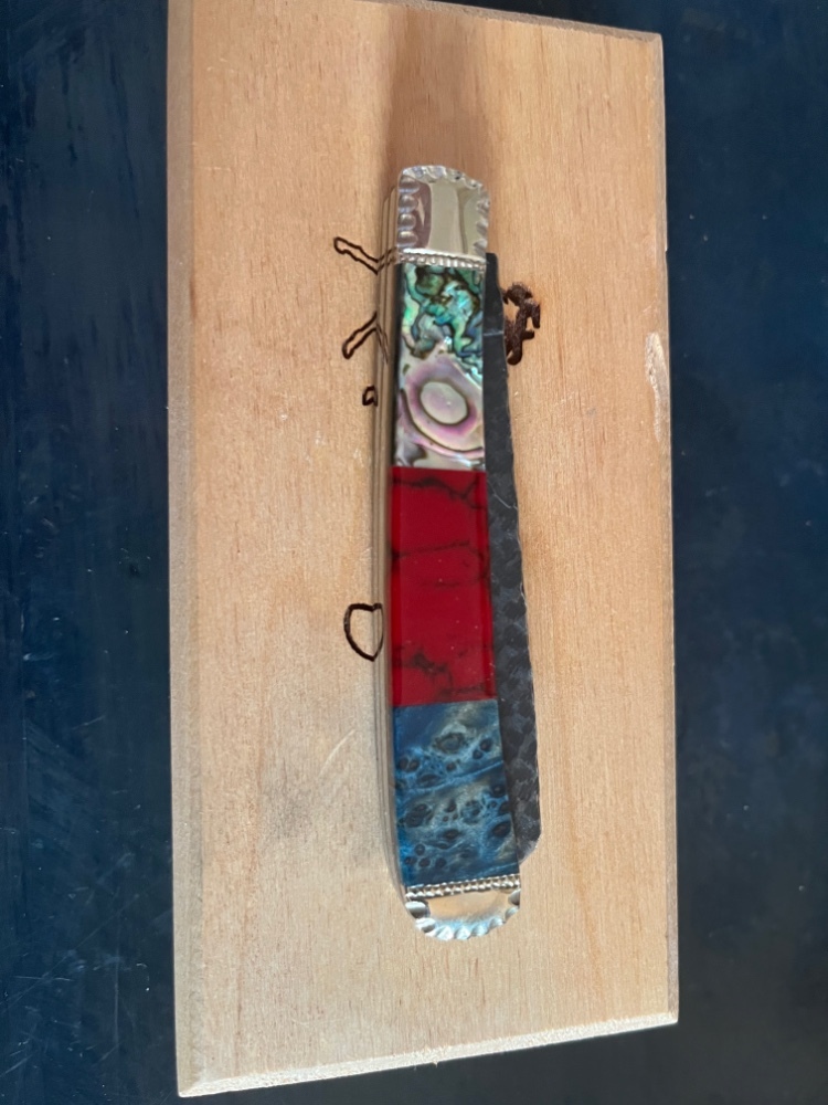 Case Brian Yellowhorse Native Steel Trapper with Burl, Paua and Coral ...