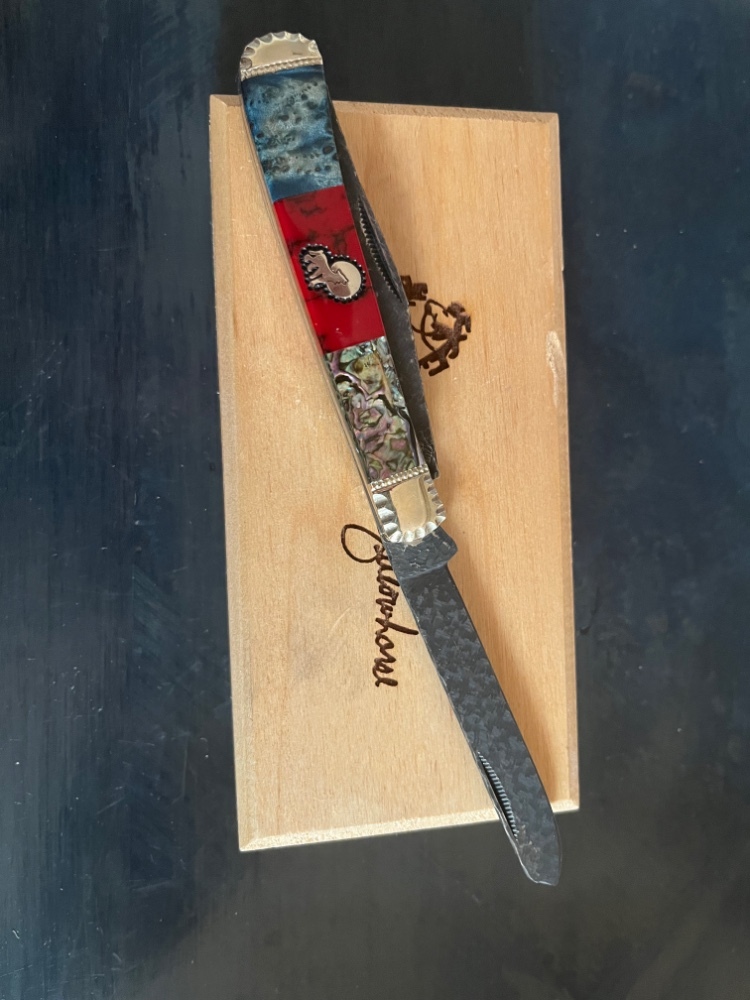 Case Brian Yellowhorse Native Steel Trapper with Burl, Paua and Coral ...