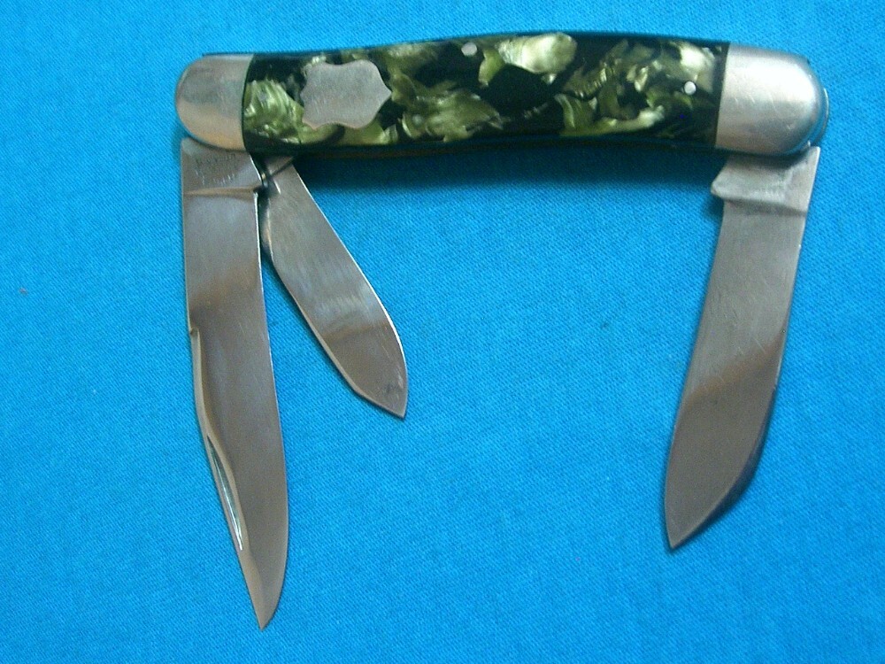 VINTAGE UTICA GREEN BLACK FANCY SERPENTINE STOCKMAN JACK FOLDING POCKET ...