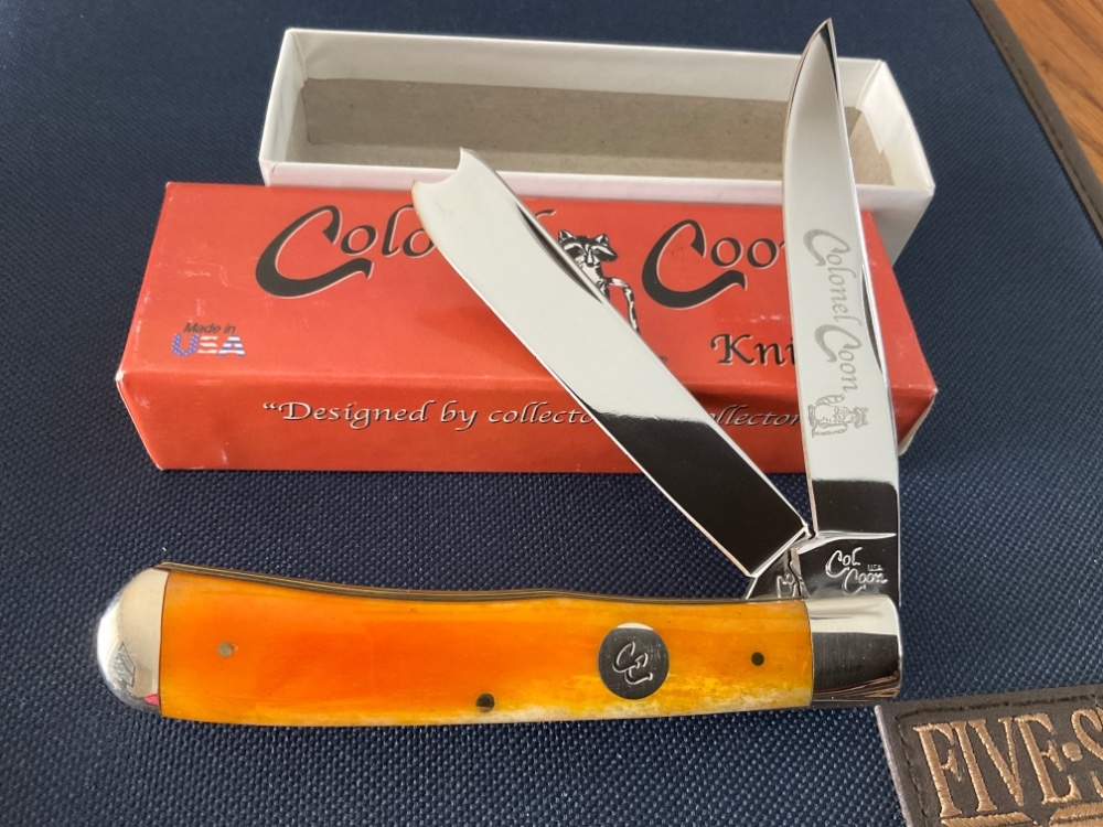 COLONEL COON USA ORANGE BONE TRAPPER W BOX (QUEEN CUTLERY) CC19RSAG NIB