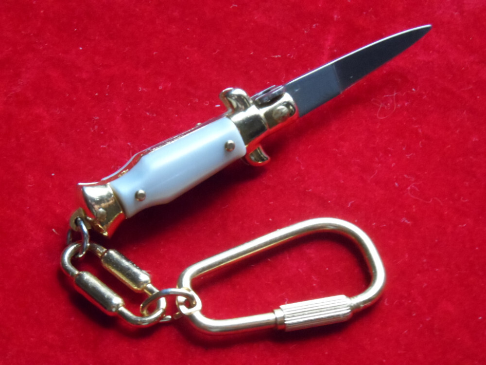 2-3/4" White 24kt Gold Mini Stiletto Keychain Knife -made in italy