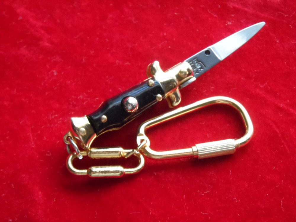 2-3/4" Black 24kt Gold Mini Stiletto Keychain Knife -made in italy