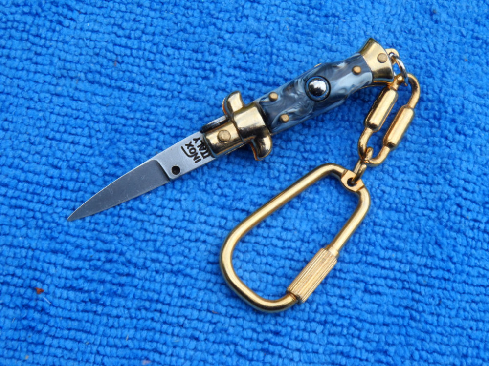 2-3/4" Horn 24kt Gold Mini Stiletto Keychain Knife -made in italy