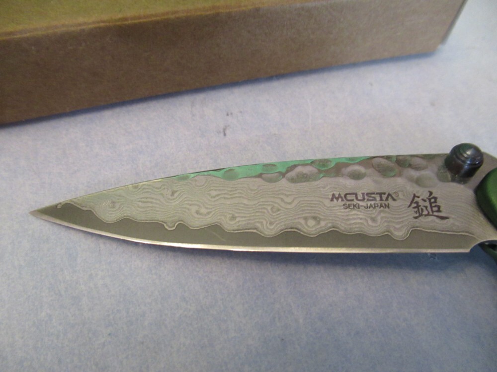 Mcusta Green Anodized Aluminum Liner Lock Damascus Model # MC-0163D