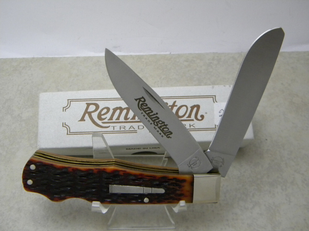 Remington UMC USA R1123L Bone Double Lockback Knife NIB