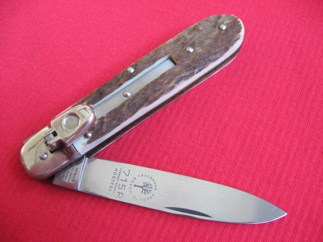 Vintage German BOKER 715R Stag Leverlock Switchblade Knife