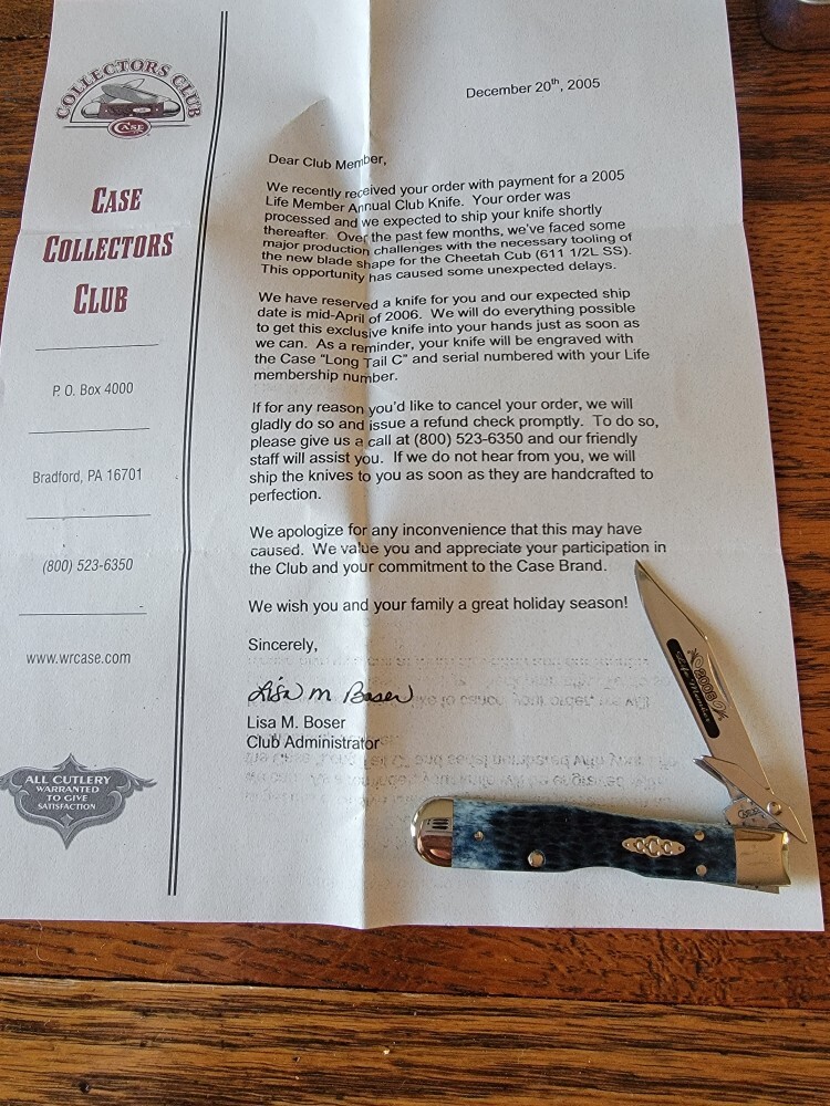 Case XX 2005 Cheetah Cub Mediterran Blue Bone Life Member CCC Annual Knife