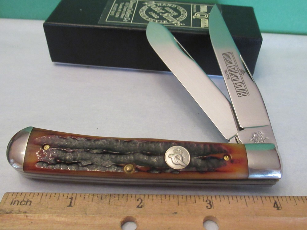 Queen Amber Carver'd Stag Bone Trapper D-2 Steel Pattern # 19