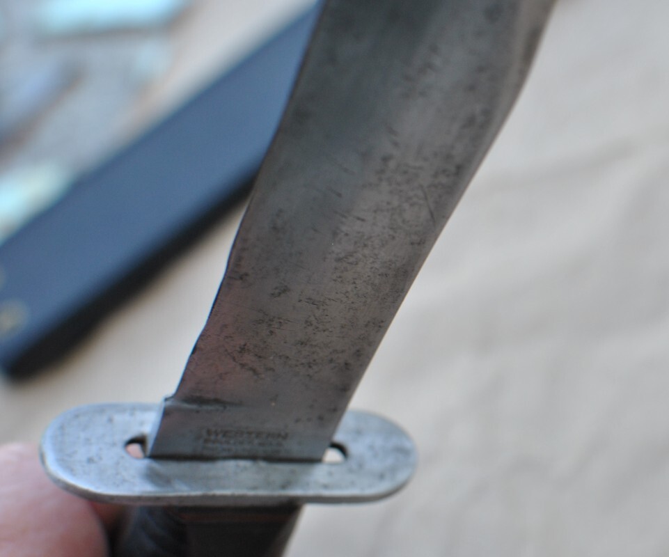 Western WWII Knife Double Steel Guard Double Tang Pinned Fiber Pommel ...