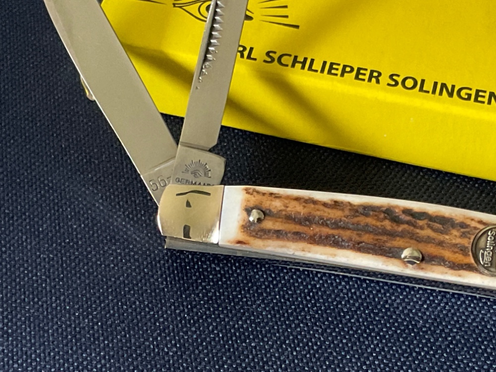 German Eye Brand Carl Schlieper Stag Congress knife. Rare & Excellent. NIB
