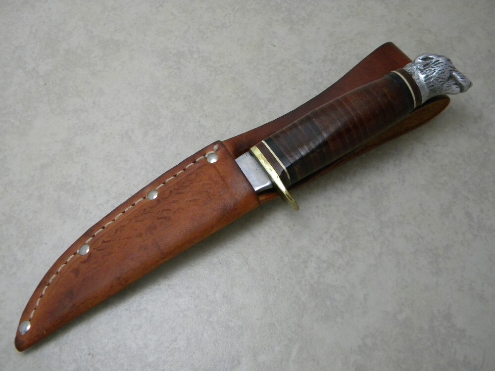Craftsman USA Stacked Leather Bear Head Fixed Blade Sheath Knife