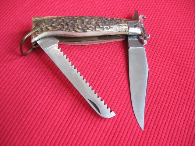 Vintage Italian INDIANA Shell Puller Fulcrum Stag Switchblade Knife