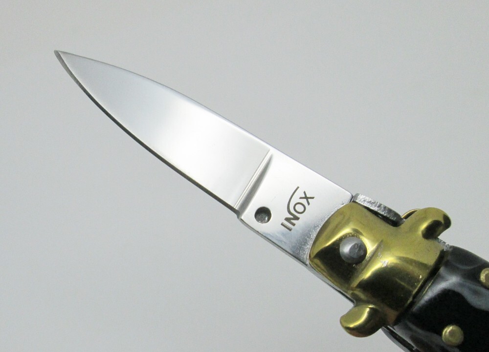 Miniature INOX Stiletto Switchblade Knife Key Chain Synthetic Horn Handle