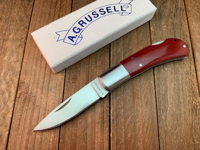 A.G. Russell Small Lock Back Burgundy Micarta ATS-34 Steel Seki Japan