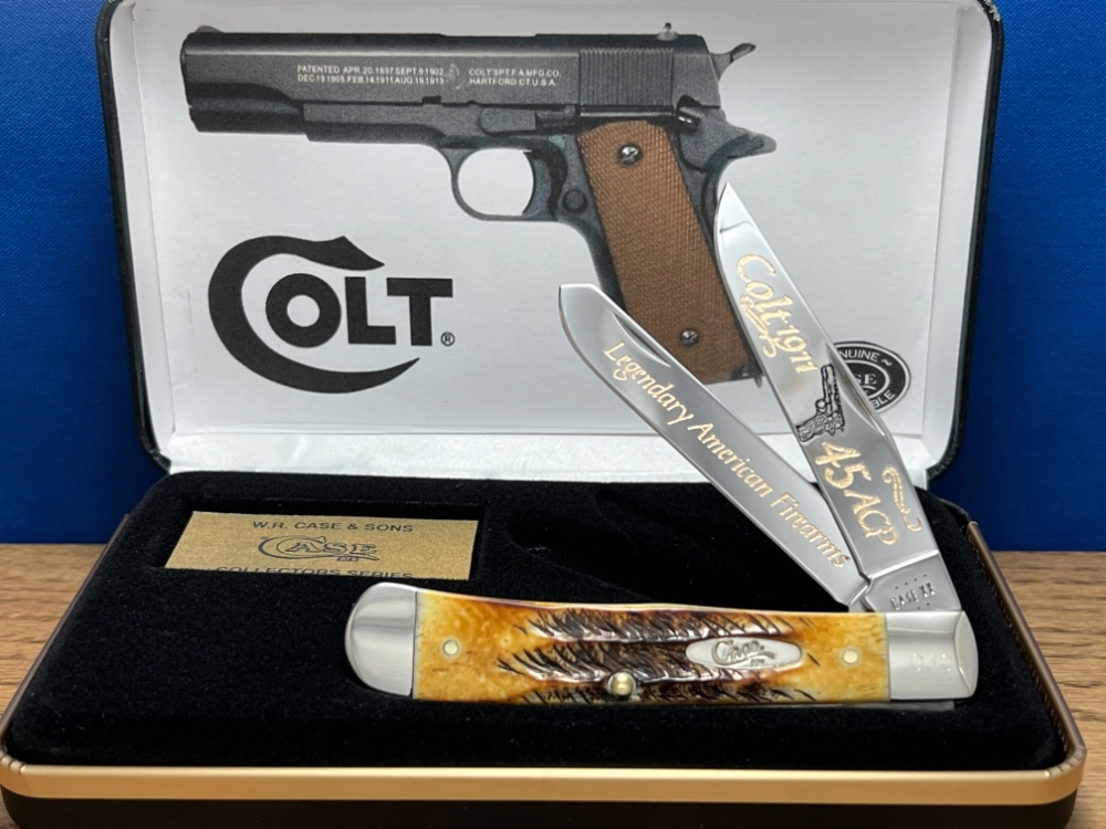 Welcome! New CASE XX Golden Grain COLT.45 Model 1911boneStag Trapper ...