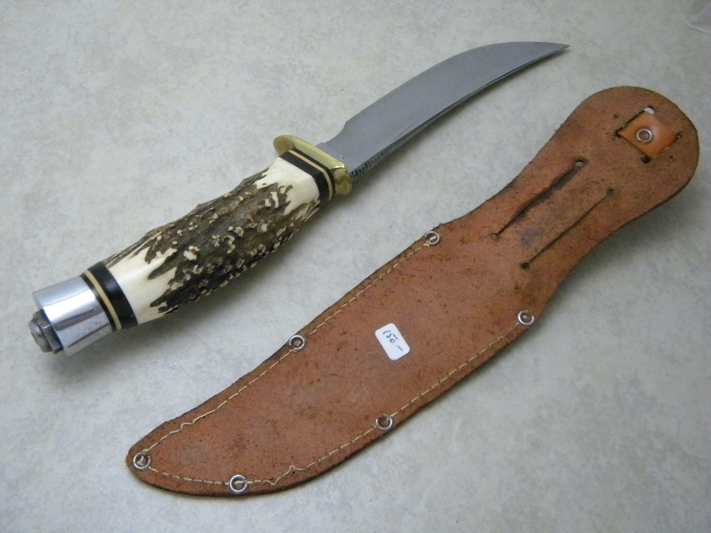 E.C. Solingen Germany Alaskan Trapper Stag Fixed Blade Sheath Knife