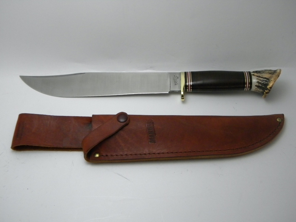 Marbles USA Leather/Crown Stag Trailmaker Fixed Blade Sheath Knife c.1990's