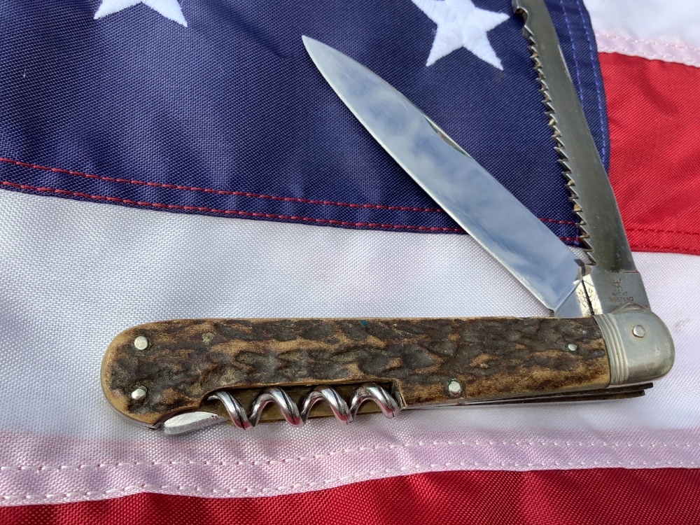 Large J A Henckels 2 Blade Multi Blade/Tool Knife w Great Stag Handles ...