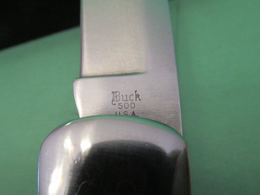 Buck Duke, English Script Stamp, Micarta Handles ,Pre Date Code Model #500