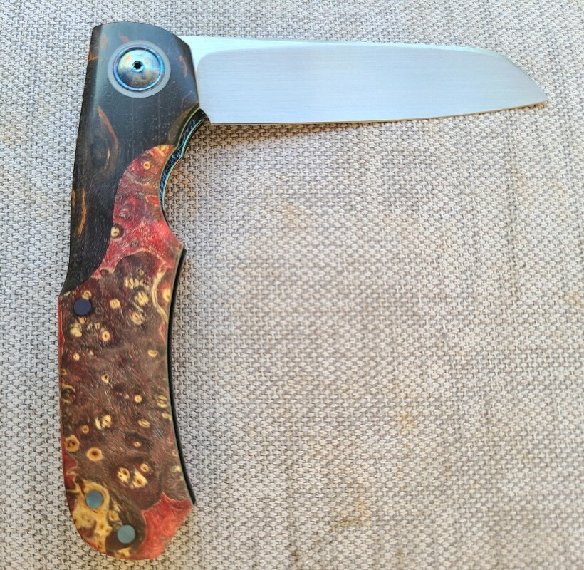 Johan Ellis Warthog Slipjoint.. Karellian & Maple...G10 and titanium ...