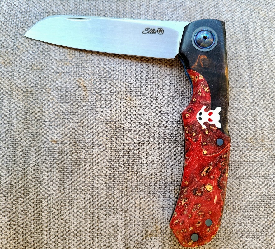 Johan Ellis Warthog Slipjoint.. Karellian & Maple...G10 and titanium ...